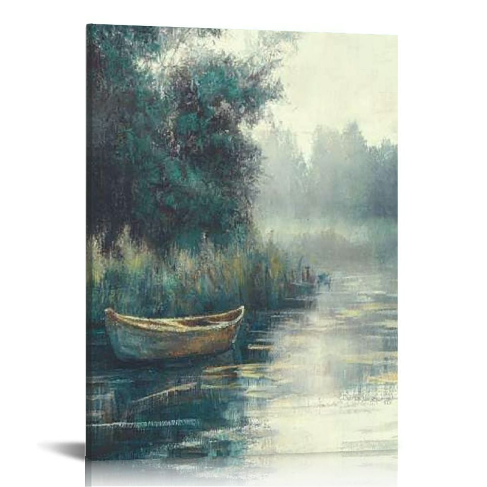 LHONGY Lake Landscape Wall Art Painting: Nature Scene Canvas Picture ...