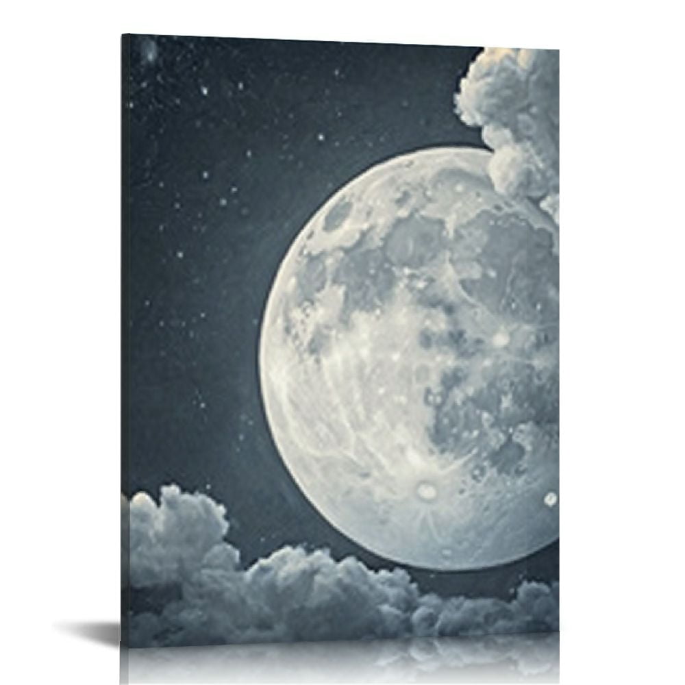 LHONGY Large Black and White Full Moon Seascape Canvas Wall Art Canvas ...