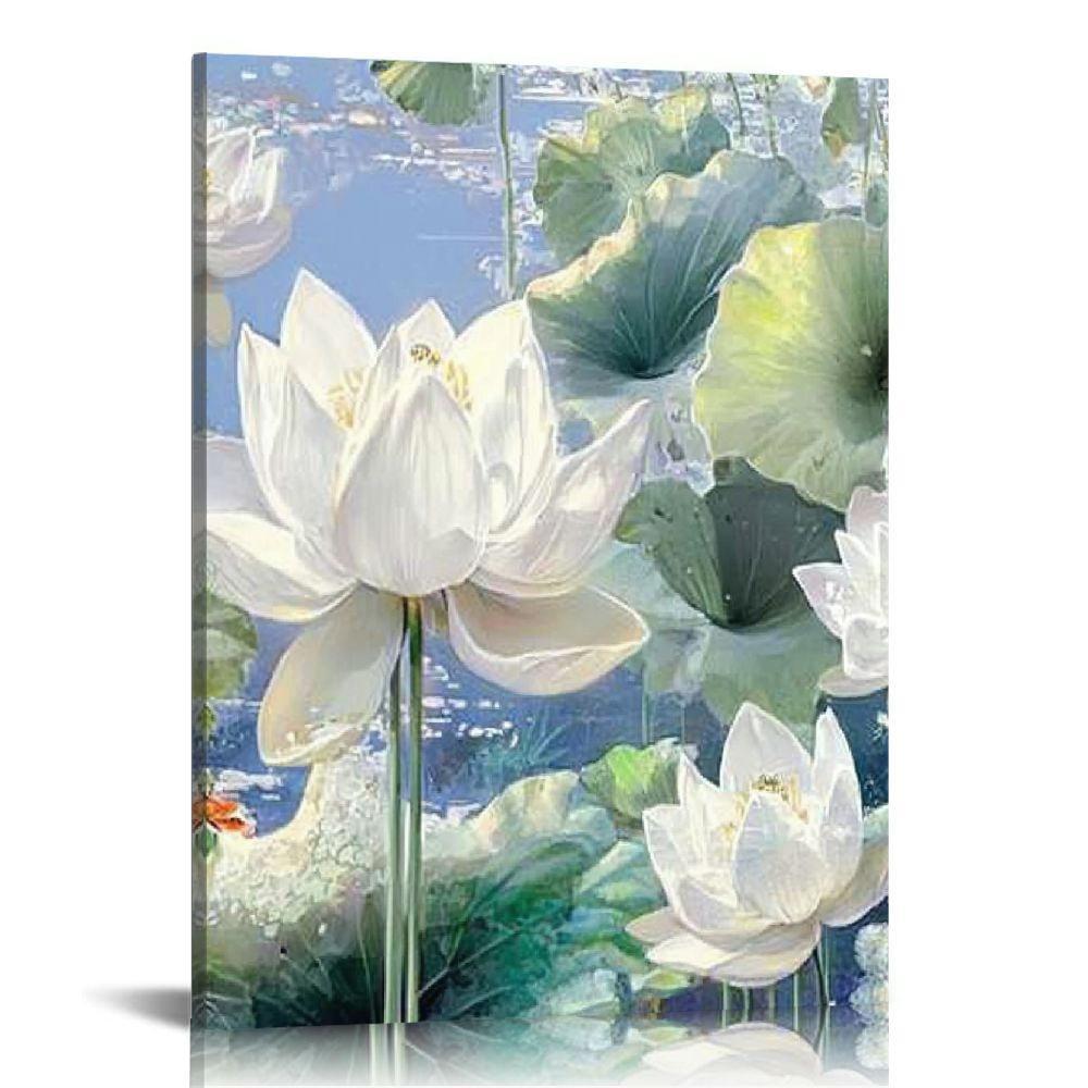 LHONGY Large Flower Wall Art for Living Room, Vintage White Lotus ...
