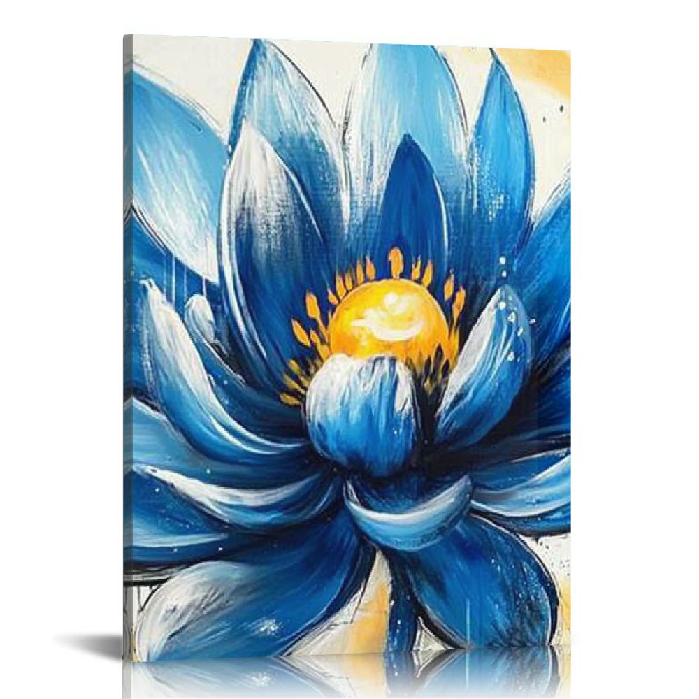 LHONGY Large Flower Wall Decor Blue Wall Art for Living Room Gold Art ...