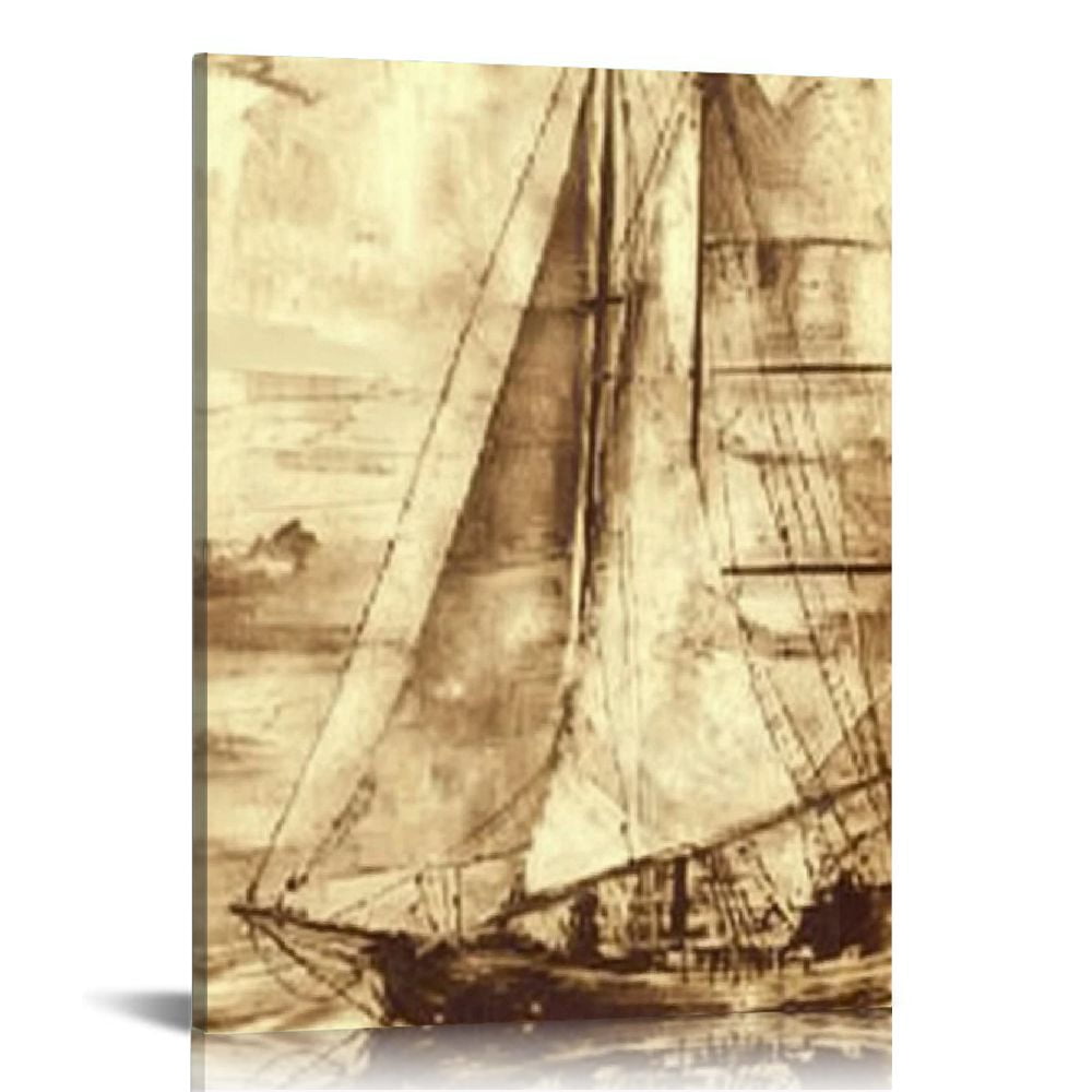 LHONGY Large Old World Map Sailing Map Painting Canvas Print Nautical ...