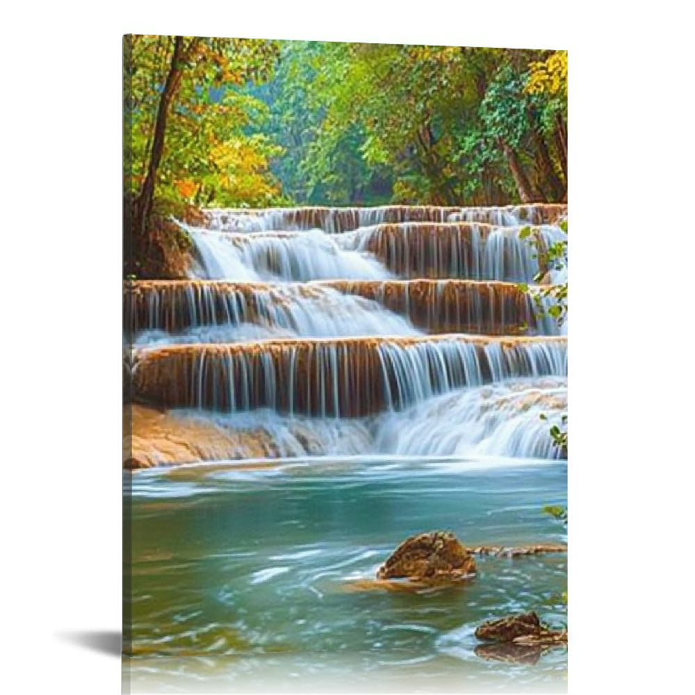 LHONGY Large Wall Art Canvas Prints Waterfall In Deep Rain Forest ...