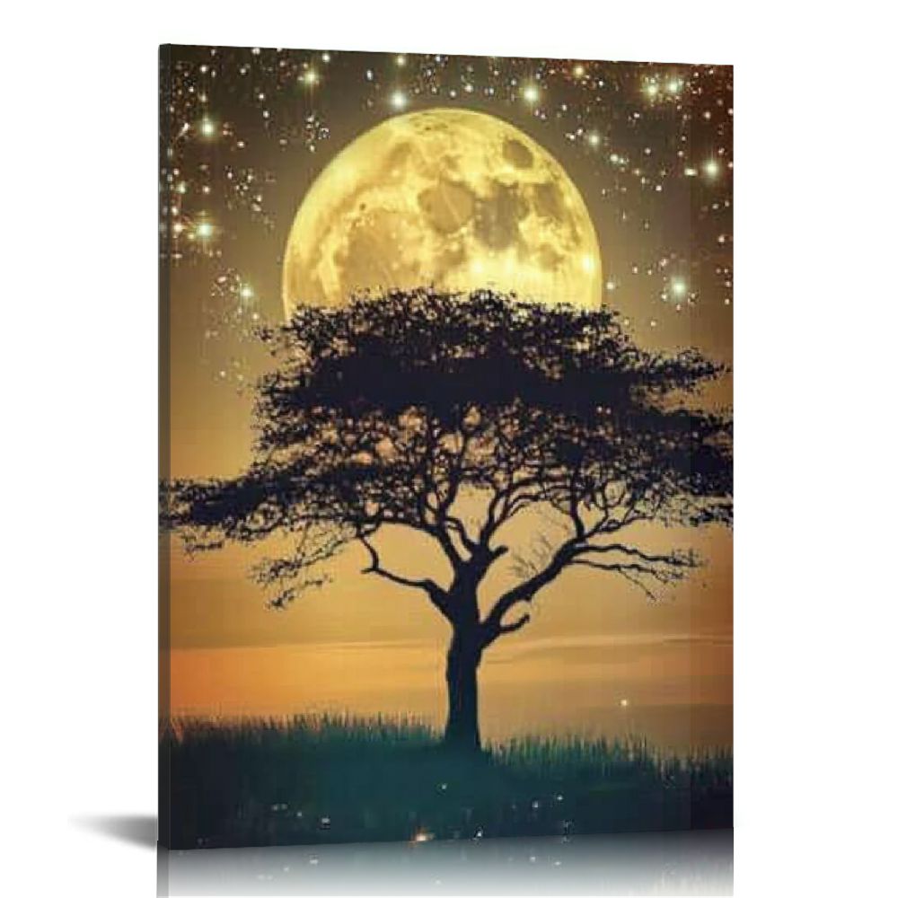 LHONGY Moon Ocean Canvas Wall Art Abstract Night Scene Coastal Artwork ...