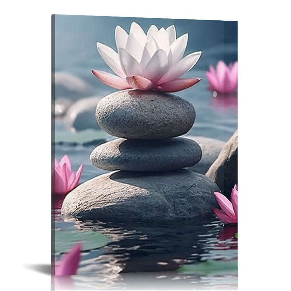 LHONGY Mordern Zen High-Definition Canvas Print Pink Lotus Zen Stones ...