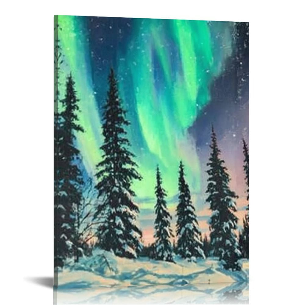 LHONGY Northern Lights Canvas Print Norway Nature Green Aurora Borealis ...
