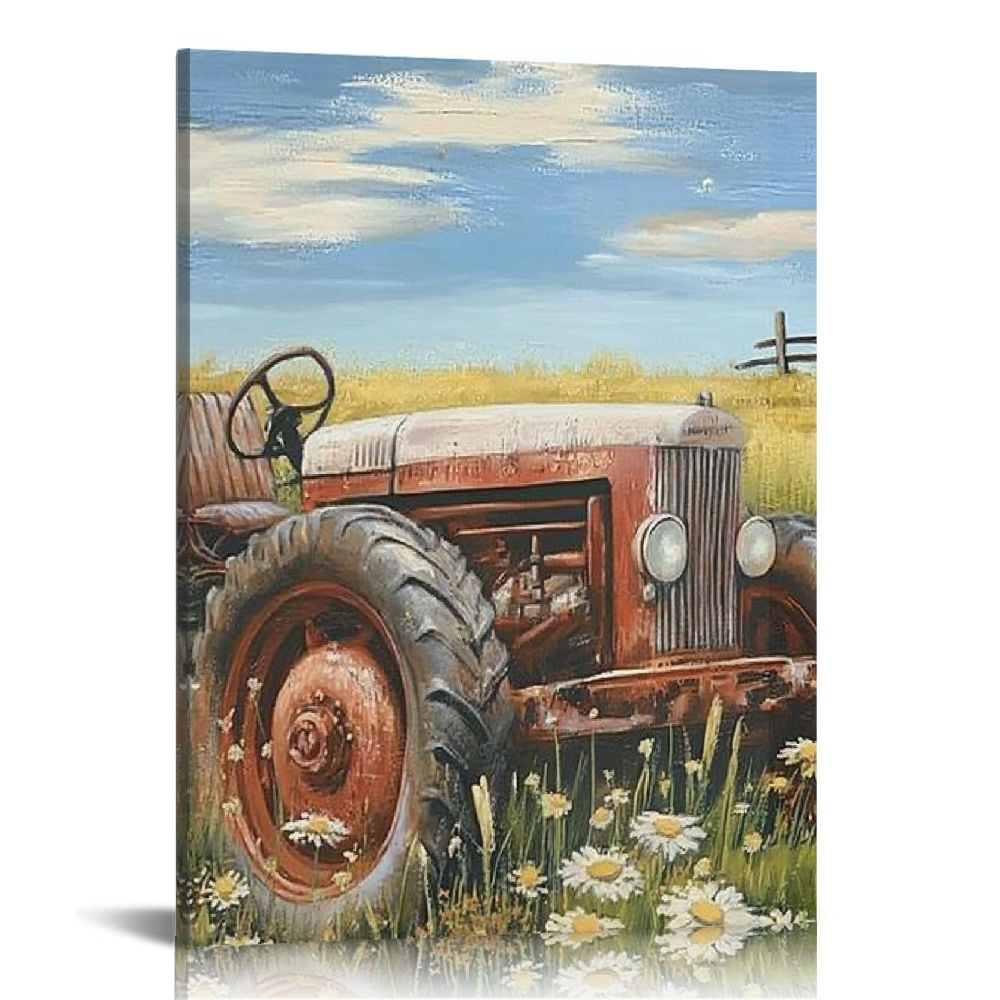 LHONGY Old Tractor Wall Art: Rustic Farmhouse Country Painting Picture ...