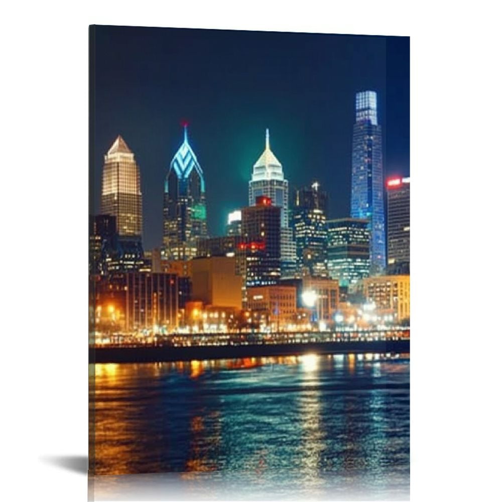 LHONGY Philadelphia Skyline Photo Print Night from East Downtown ...