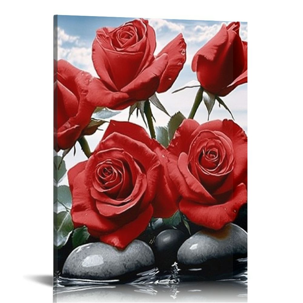 LHONGY Red Rose Canvas Wall Art Romantic Flower Pictures Print Modern ...