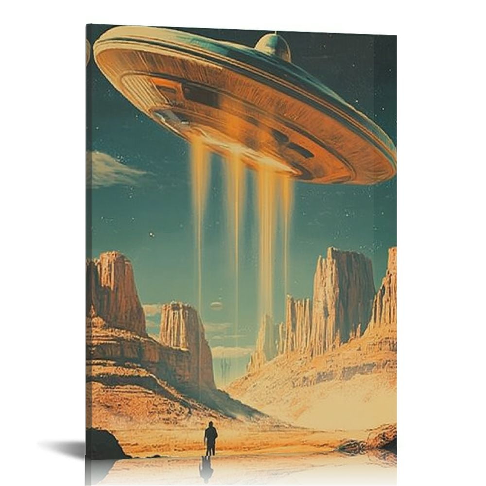 LHONGY Retro 70's Desert Ufo Wall Art Retro Alien Art Poster for Living ...