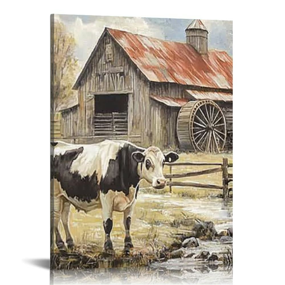 LHONGY Rustic Barn Wall Art: Farmhouse Painting Country Landscape ...