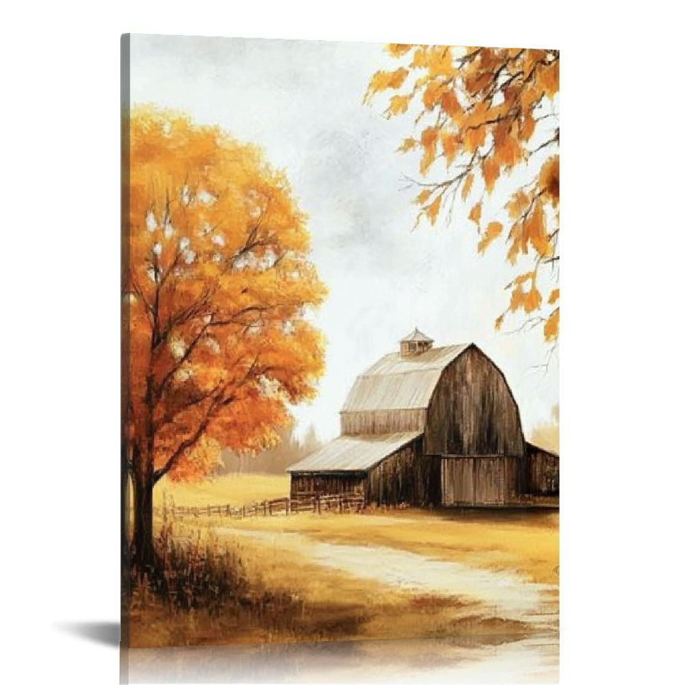LHONGY Rustic Canvas Wall Art, Landscape Wall Art with Autumn Barn ...
