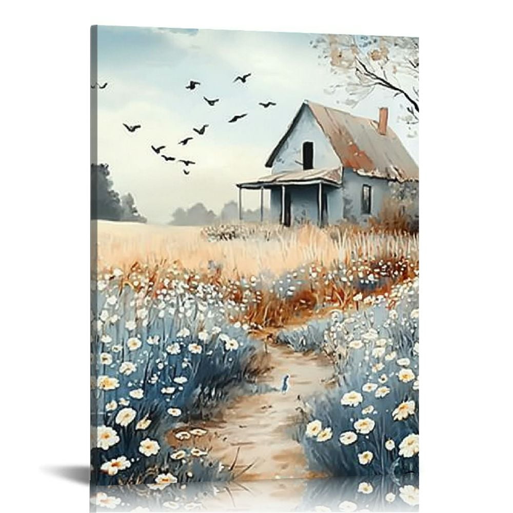 LHONGY Rustic Farmhouse Canvas Wall Art Beautiful Field Painting ...
