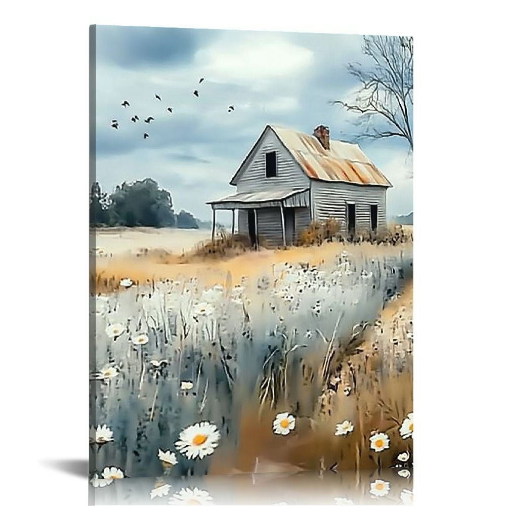 LHONGY Rustic Farmhouse Canvas Wall Art Beautiful Field Painting ...