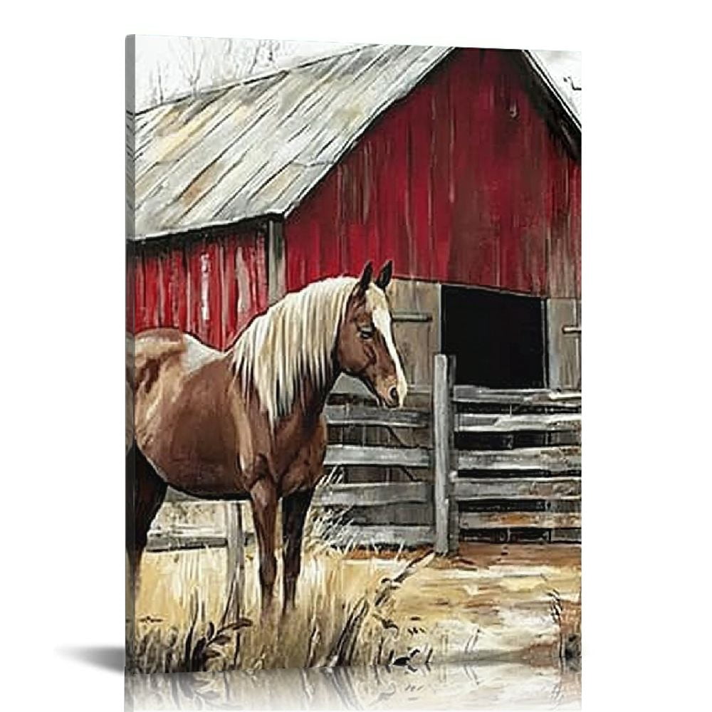 LHONGY Rustic Farmhouse Wall Art Red Barn Pictures Country Kitchen ...