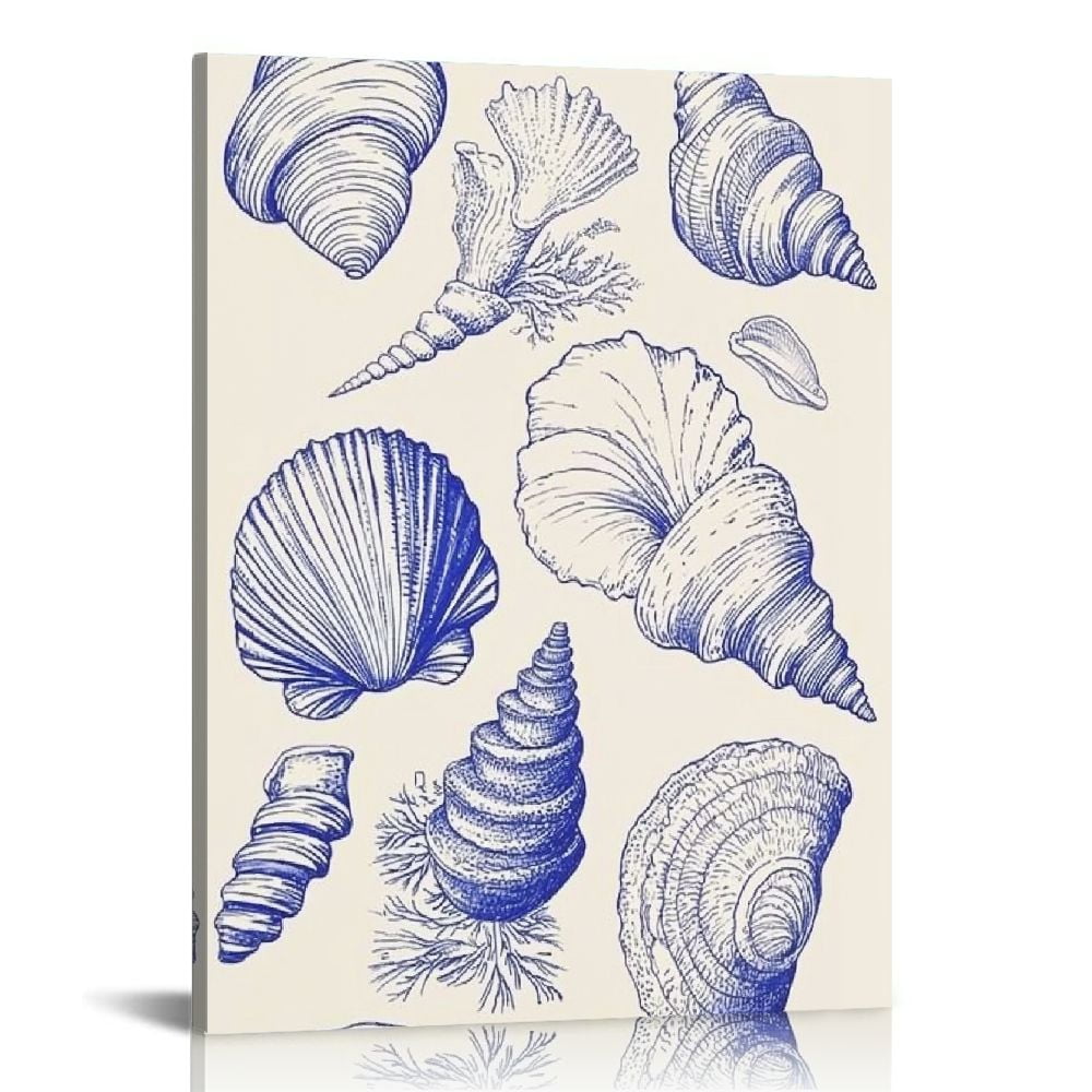 LHONGY Sea Shell Prints Wall Art Blue Seashell Wall Prints Ocean Theme ...