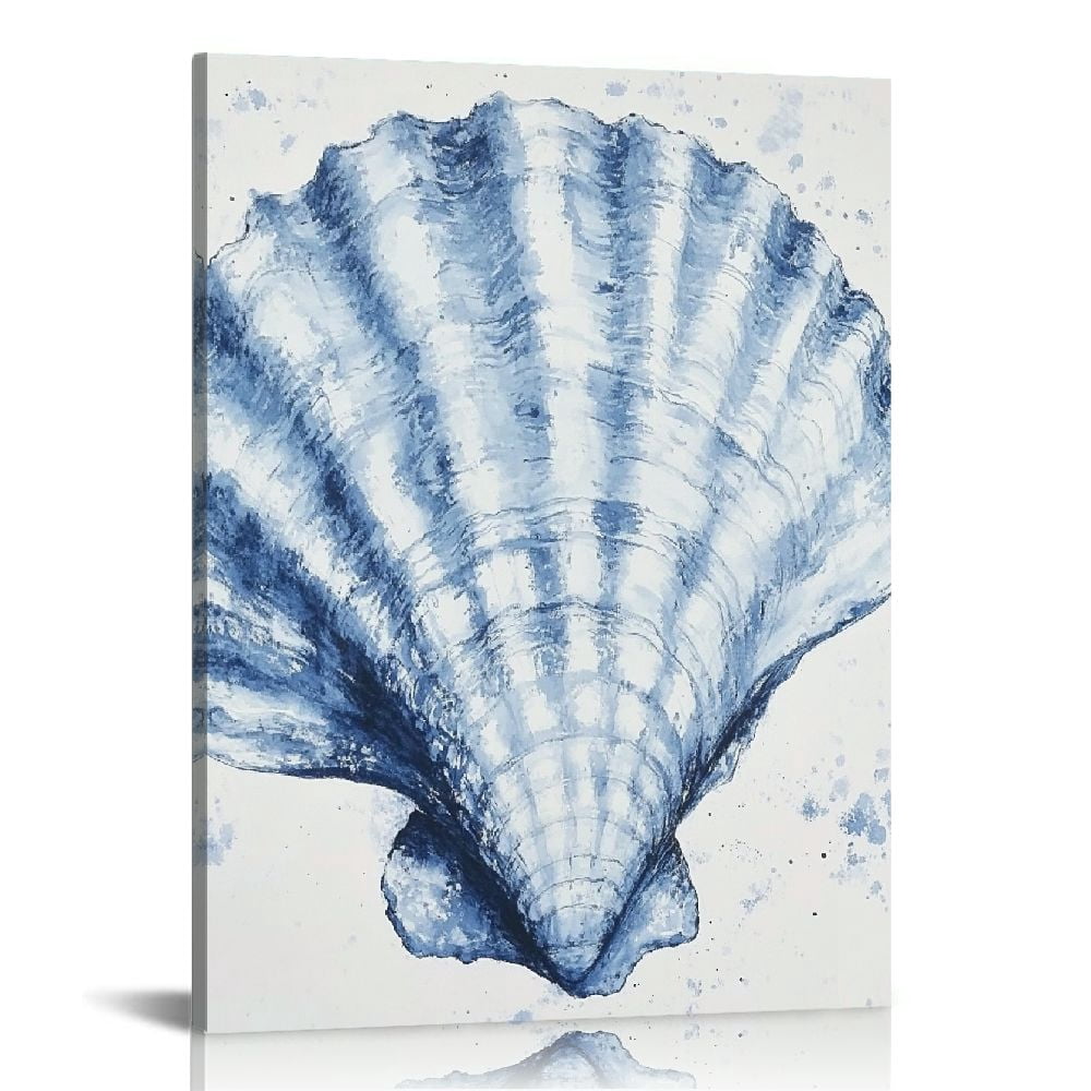 LHONGY Sea Shell Wall Art for Living Room - Hand Painted Blue and White ...