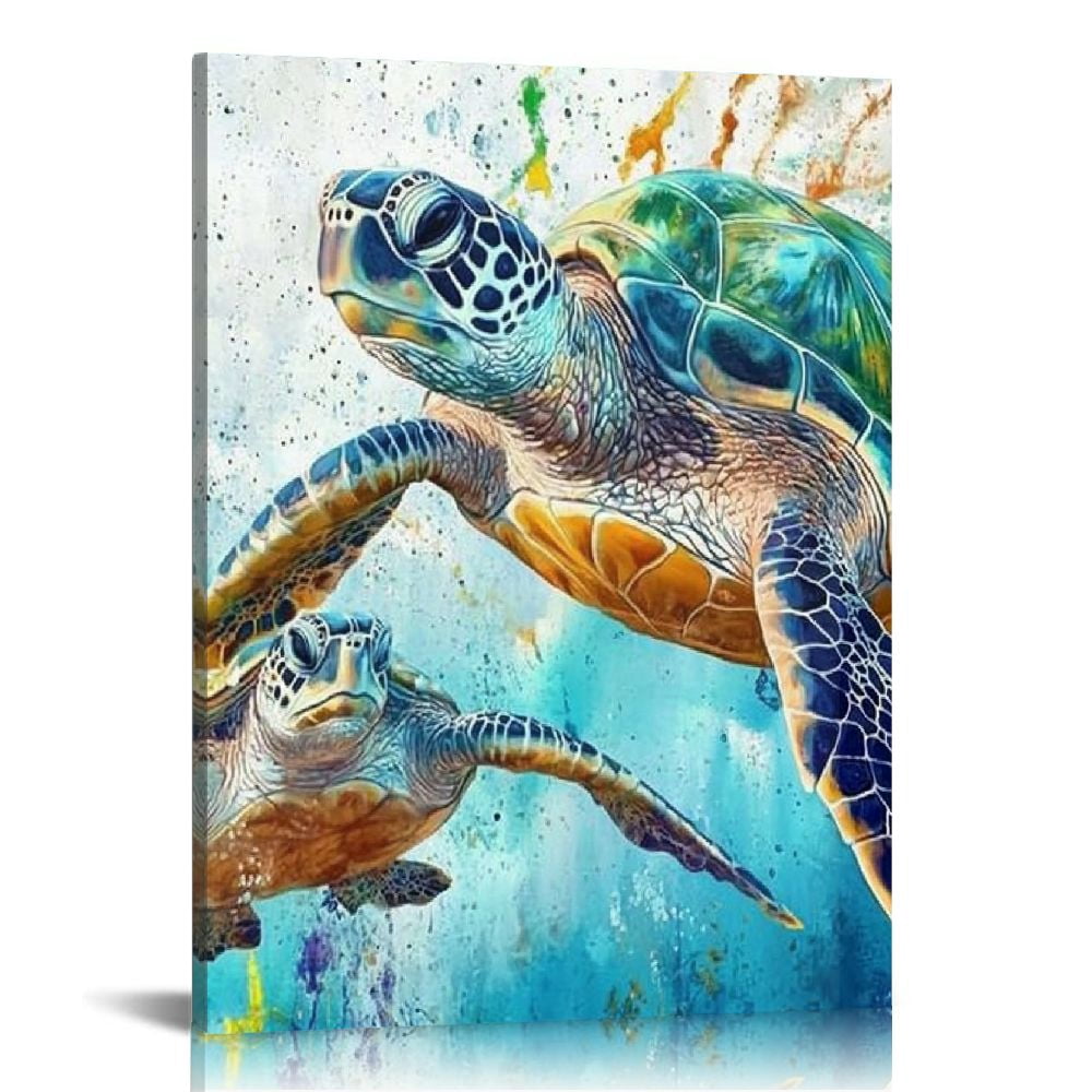 LHONGY Sea Turtle Wall Art Coastal Beach Bathroom Decor Watercolor Fish ...