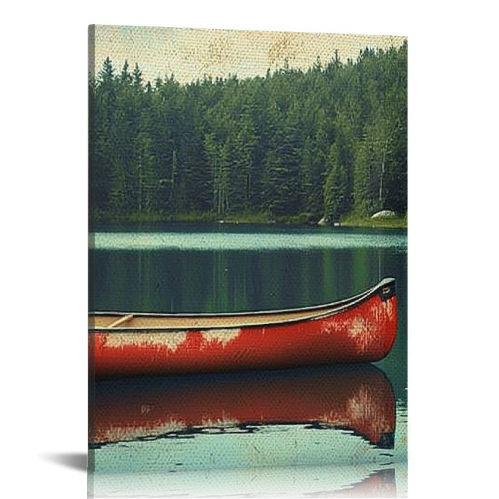 LHONGY Serene Journey, Canoe Art Print, Lake Nature Wall Art, Neutral ...