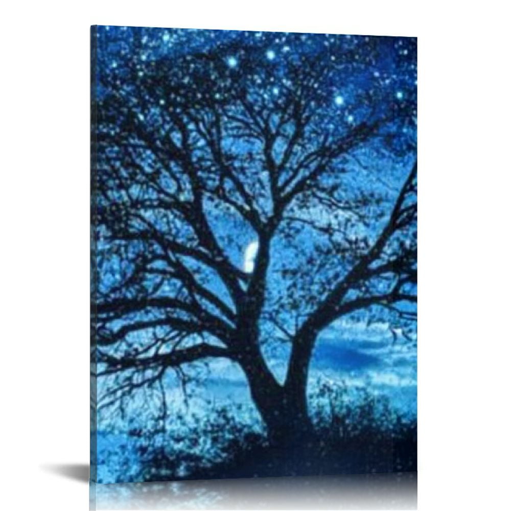 LHONGY Starry Wall Art Black Tree Galaxy Landscape Prints Wall Decal ...