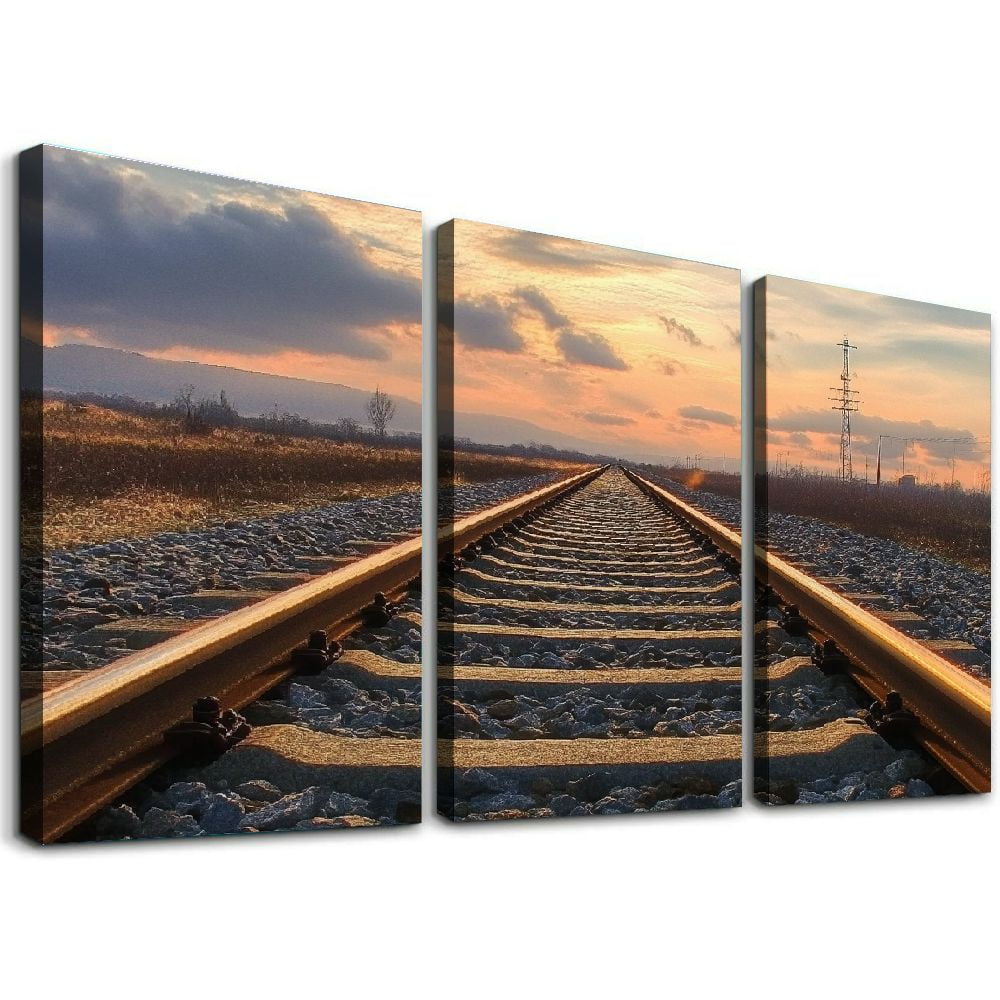 LHONGY Steam Engine Train on Railroad Poster Picture HD Wall Art Canvas ...