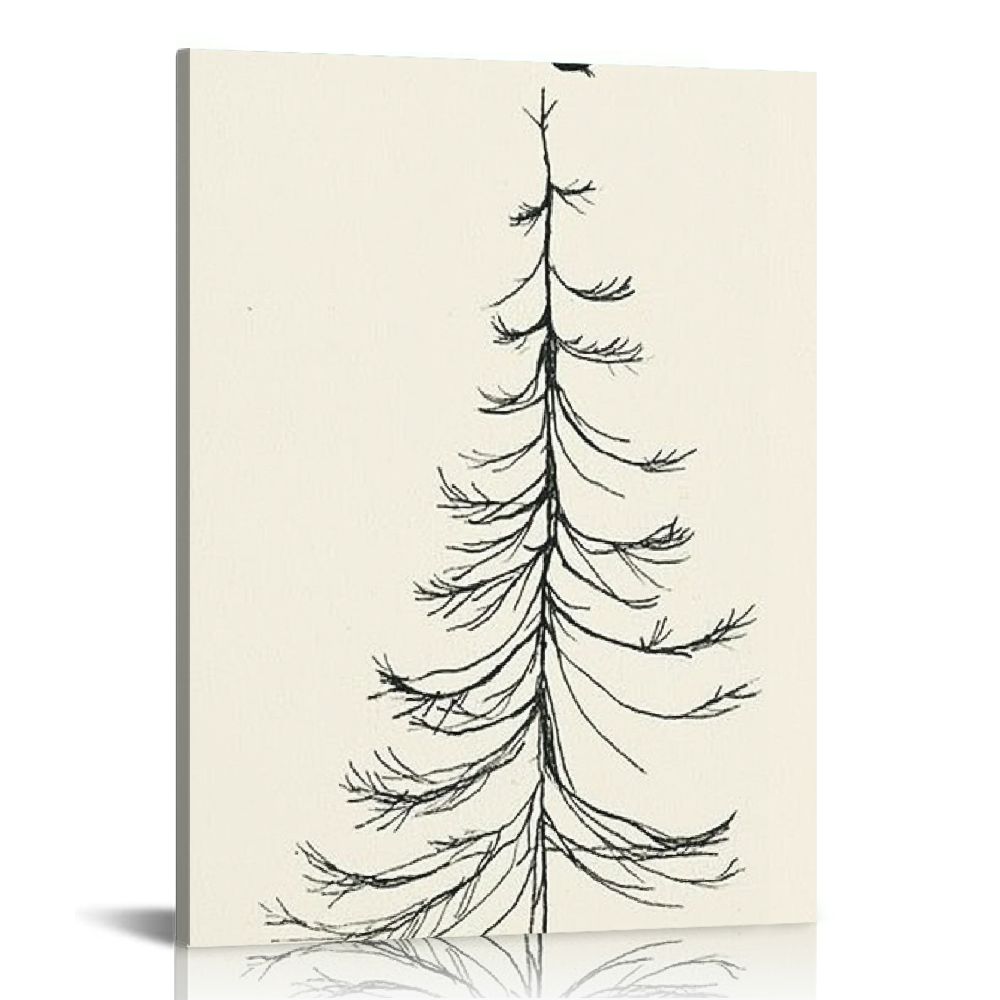 LHONGY Sylvie Minimalist Evergreen Trees Linen Textured Canvas Wall Art ...