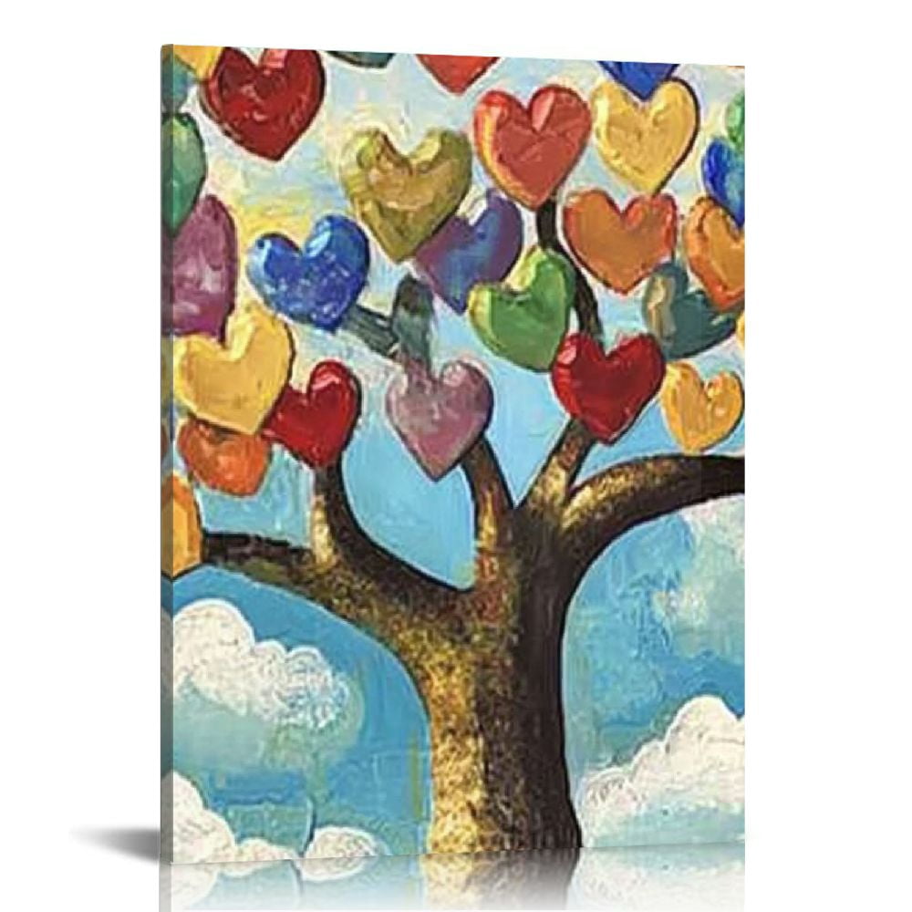LHONGY Tree of Life Wall Art Abstract Colorful Blooming Tree Painting ...