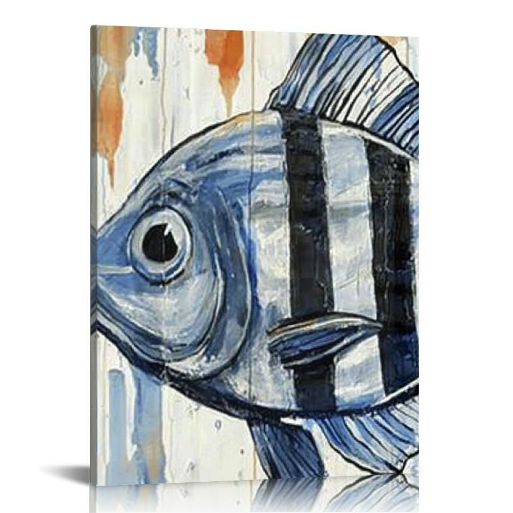 LHONGY Tropical Fish Canvas Wall Art Sea Animal with Blue Coral ...