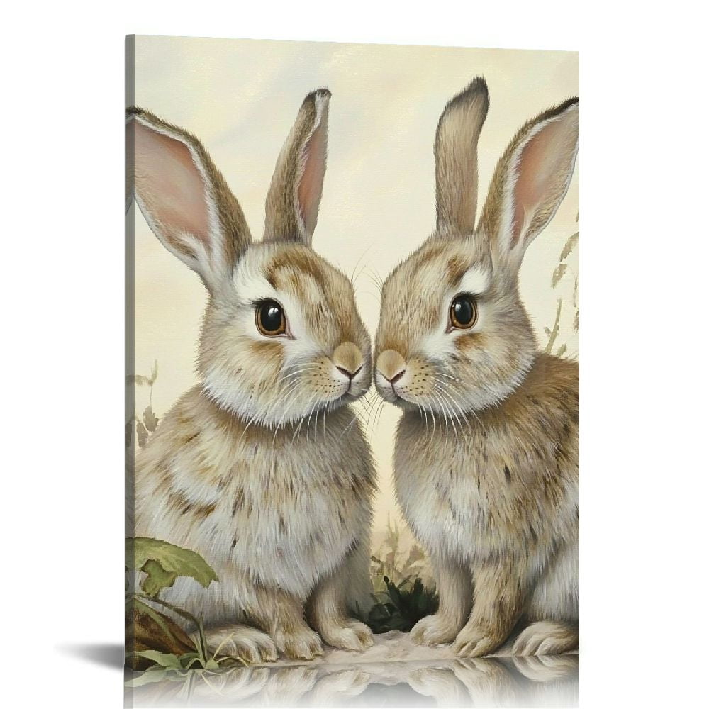 LHONGY Vintage Bunny Canvas Wall Art Farmhouse Rabbit Posters For Wall ...