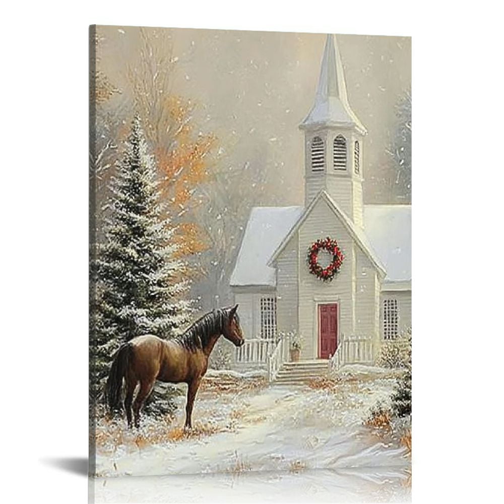 LHONGY Vintage Countryside Nature Landscape Canvas Wall Art Christmas ...
