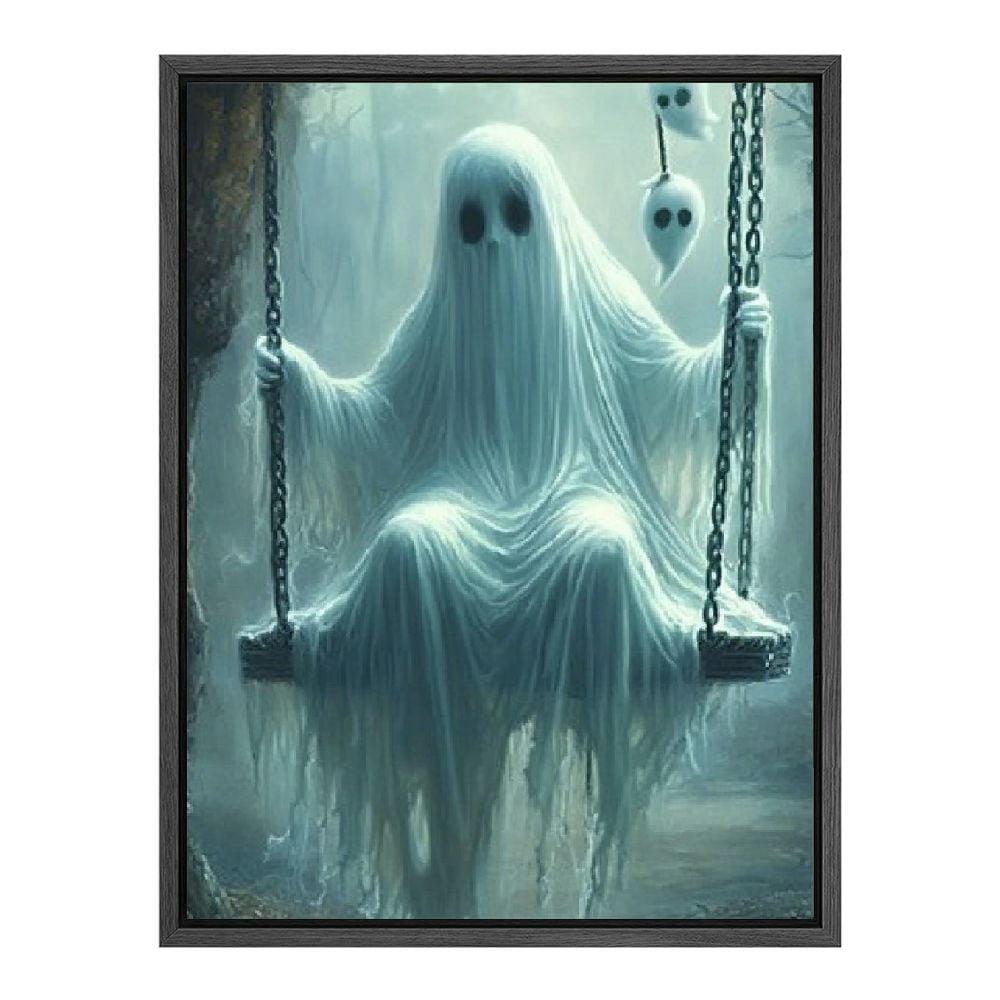 LHONGY Vintage Cute Ghost Canvas Wall Art, Funny Ghost on A Swing in ...