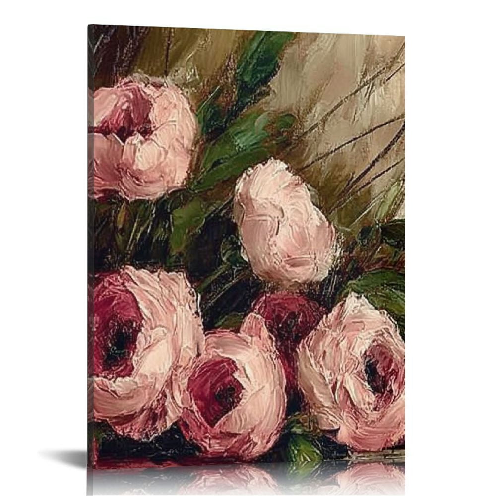 LHONGY Vintage Gold Wall Art, Retro Still life Pink Roses Canvas Prints ...