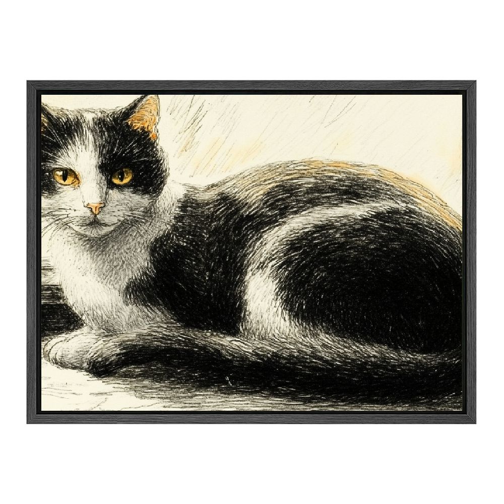 LHONGY Vintage Lying Cat Poster - Retro Cat Portrait Print - Cat Art ...