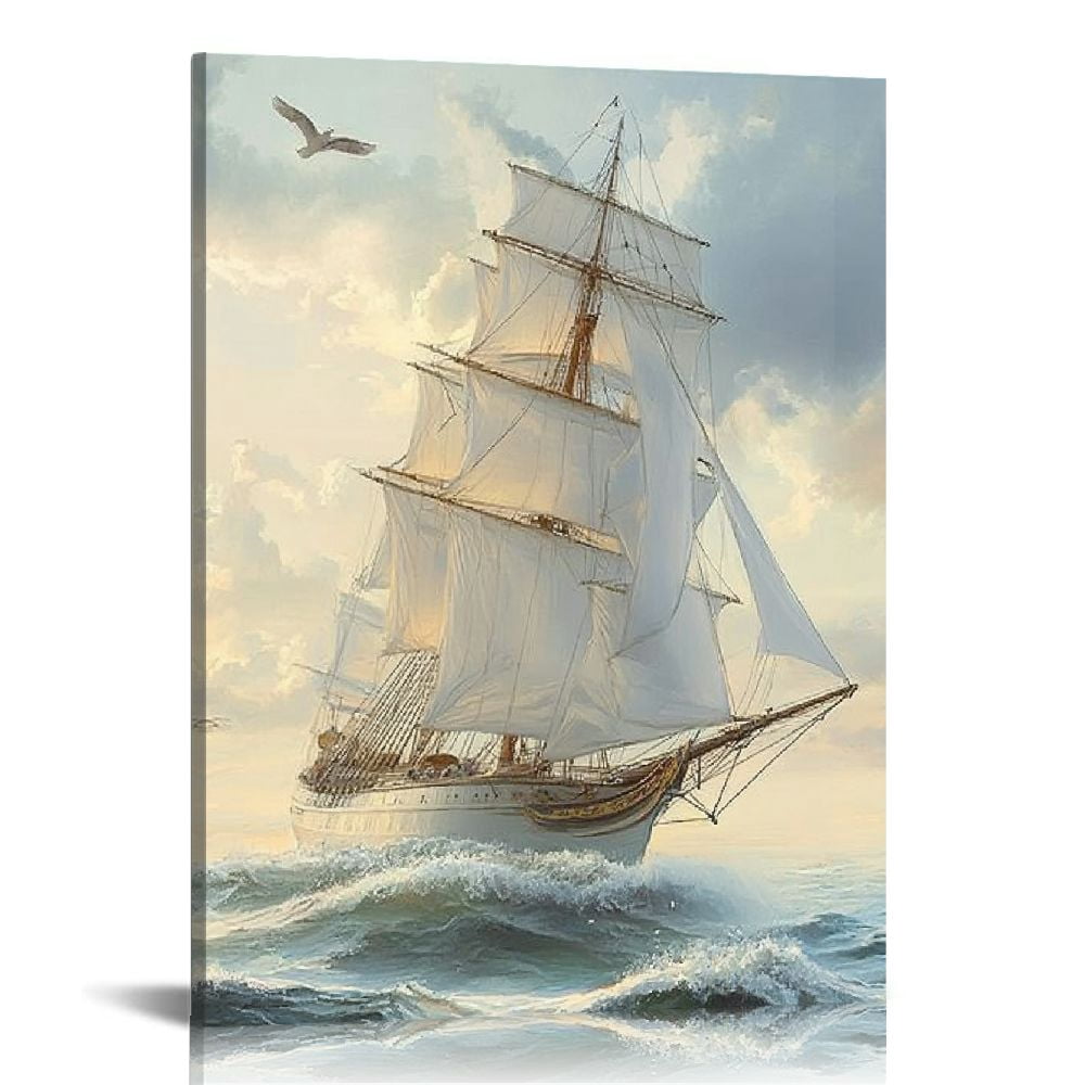 LHONGY Vintage Sailing Ship Poster Retro Ocean Print - Sea Art Sailboat ...