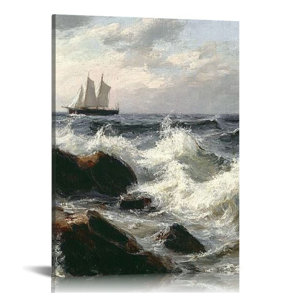 LHONGY Vintage Seascape Wall Art Canvas French Seascape Painting Prints ...