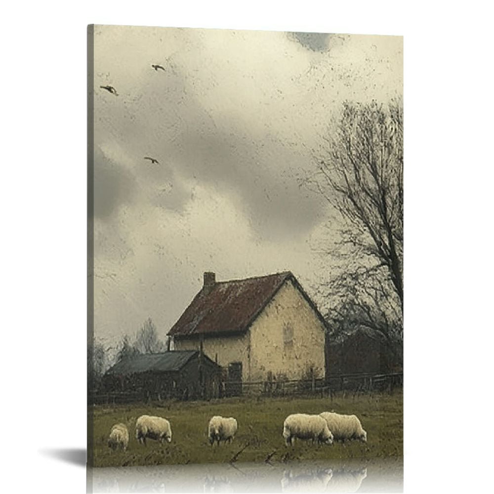 LHONGY Vintage Wall Art Farmhouse Cottage Sheep Retro Painting ...