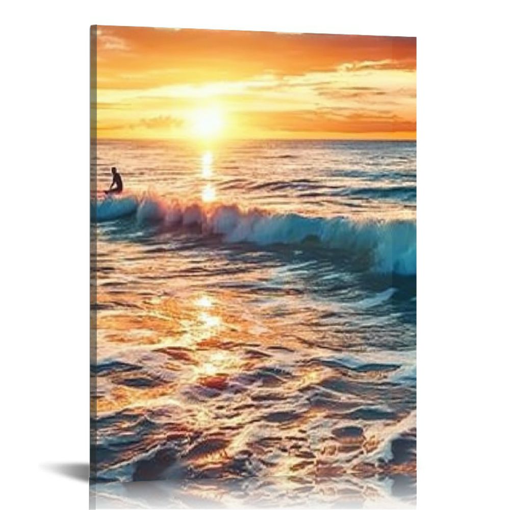 LHONGY Wall Art Blue Beach Canvas Art for Home Decor Sea View Sunset ...