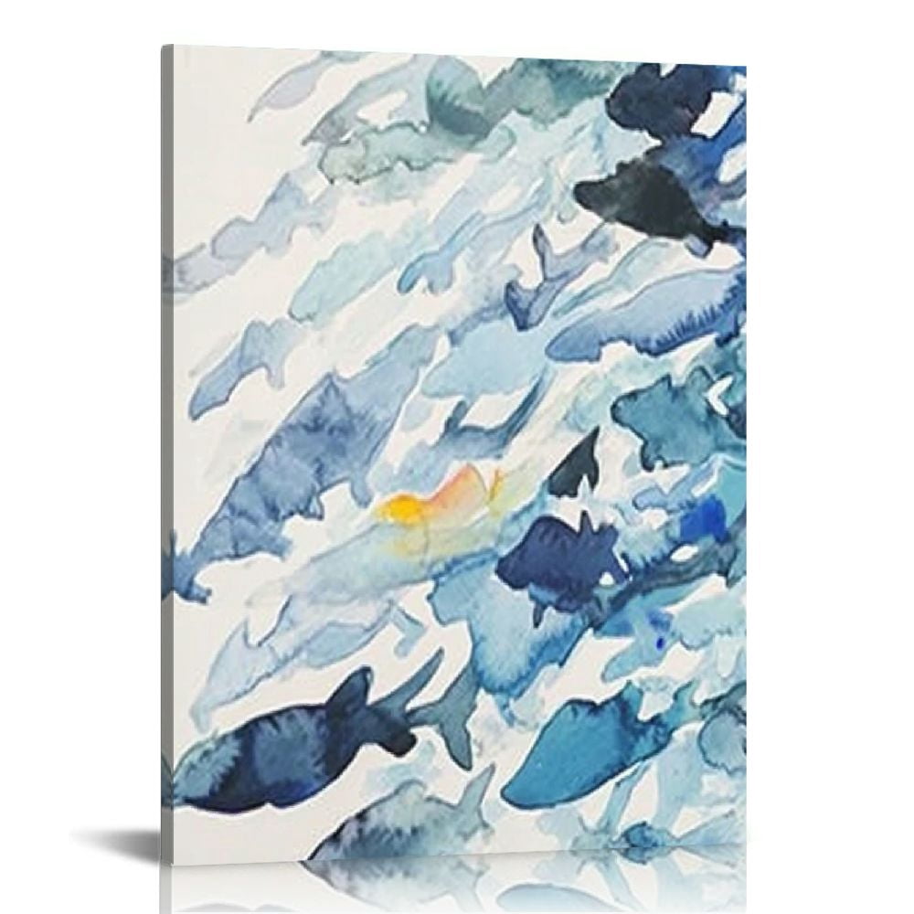 LHONGY Watercolor Fish Group Canvas Wall Art Coastal Water Colorful ...