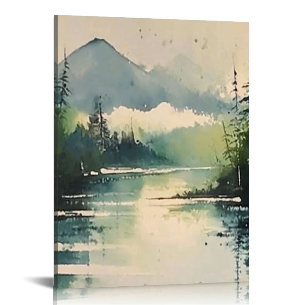 LHONGY Watercolor Mountain Canves Wall Art Set Nature Green Forest ...