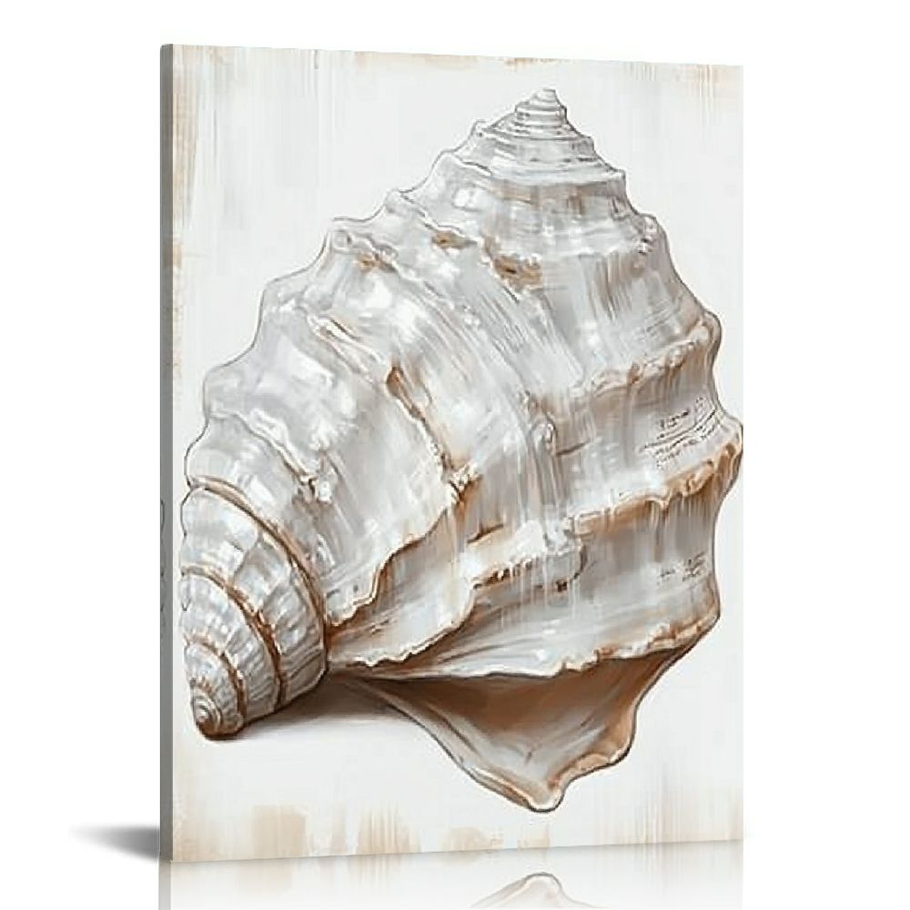 LHONGY White Seashells Canvas Wall Art Ocean Pictures Painting Modern ...