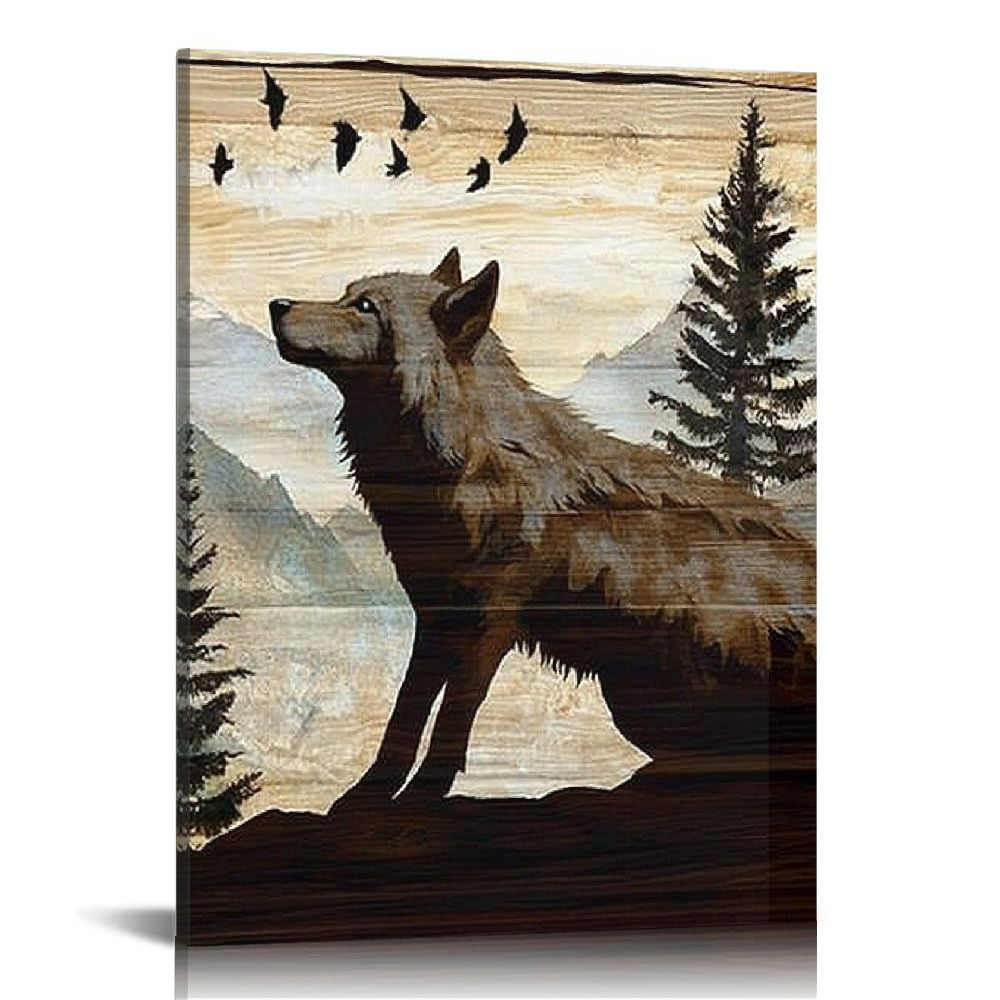 LHONGY Wild Wall Art Rustic Wildlife Wall Decor Cabin Wolf Eagle ...