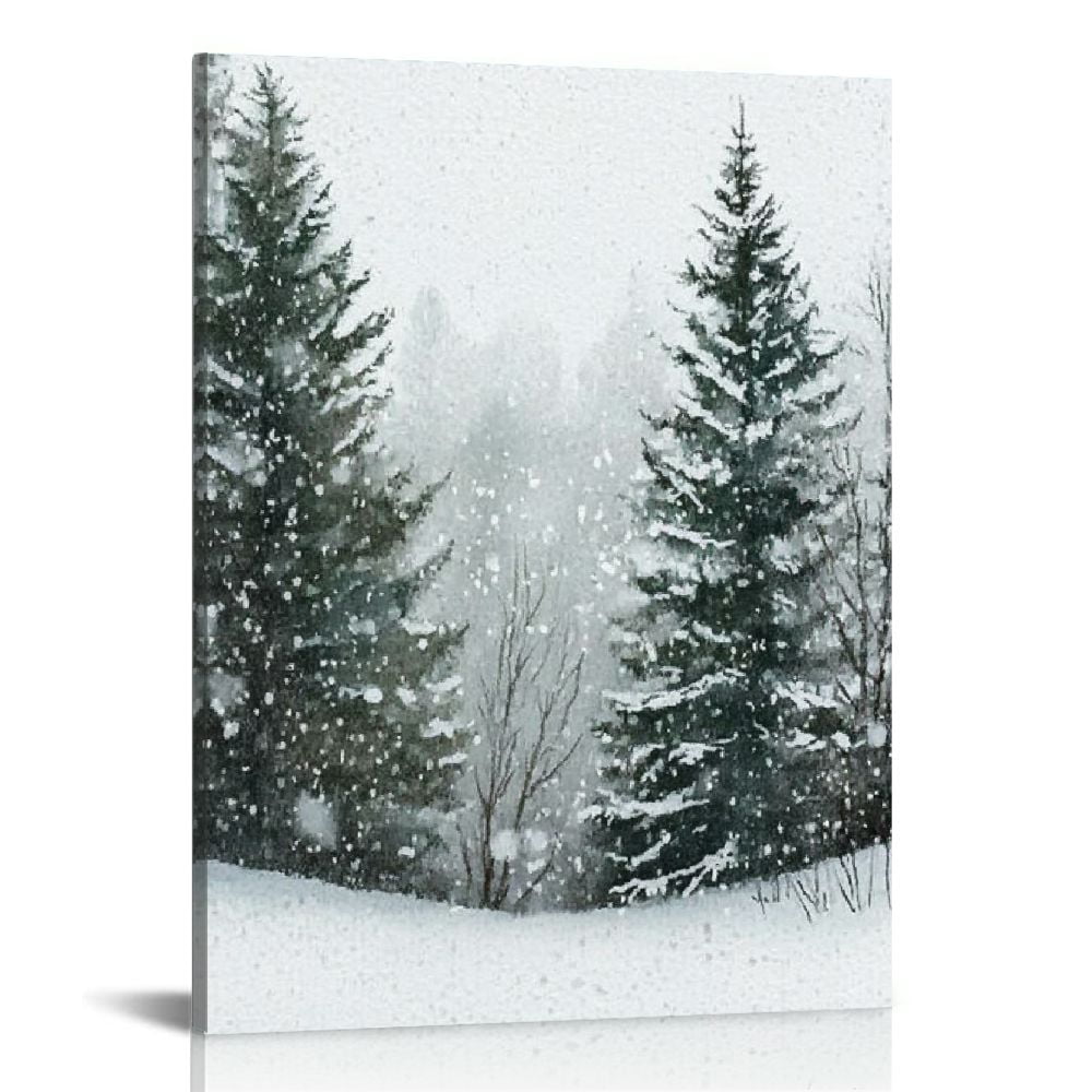 LHONGY Winter Canvas Wall Art, Rustic Winter Poster, Forest Snow Map ...