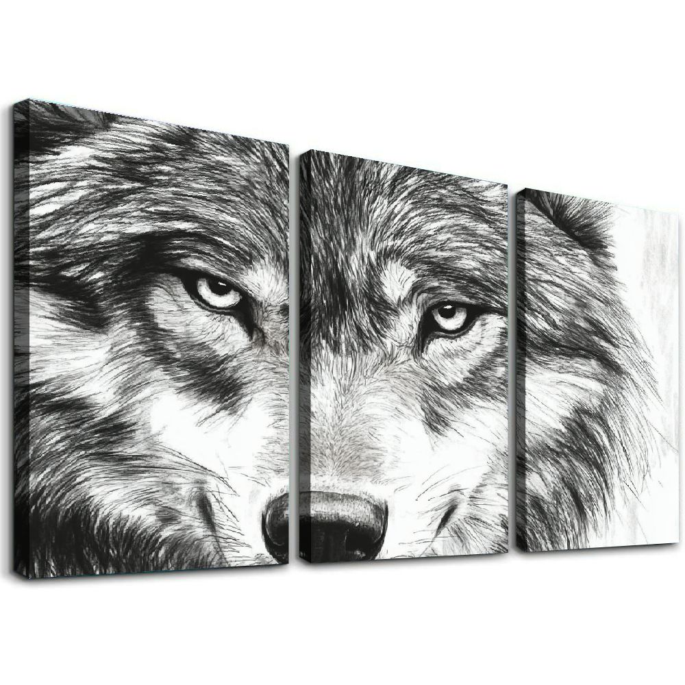 LHONGY Wolf Face Portrait Artistic Black White Charcoal Sketch Wolf ...