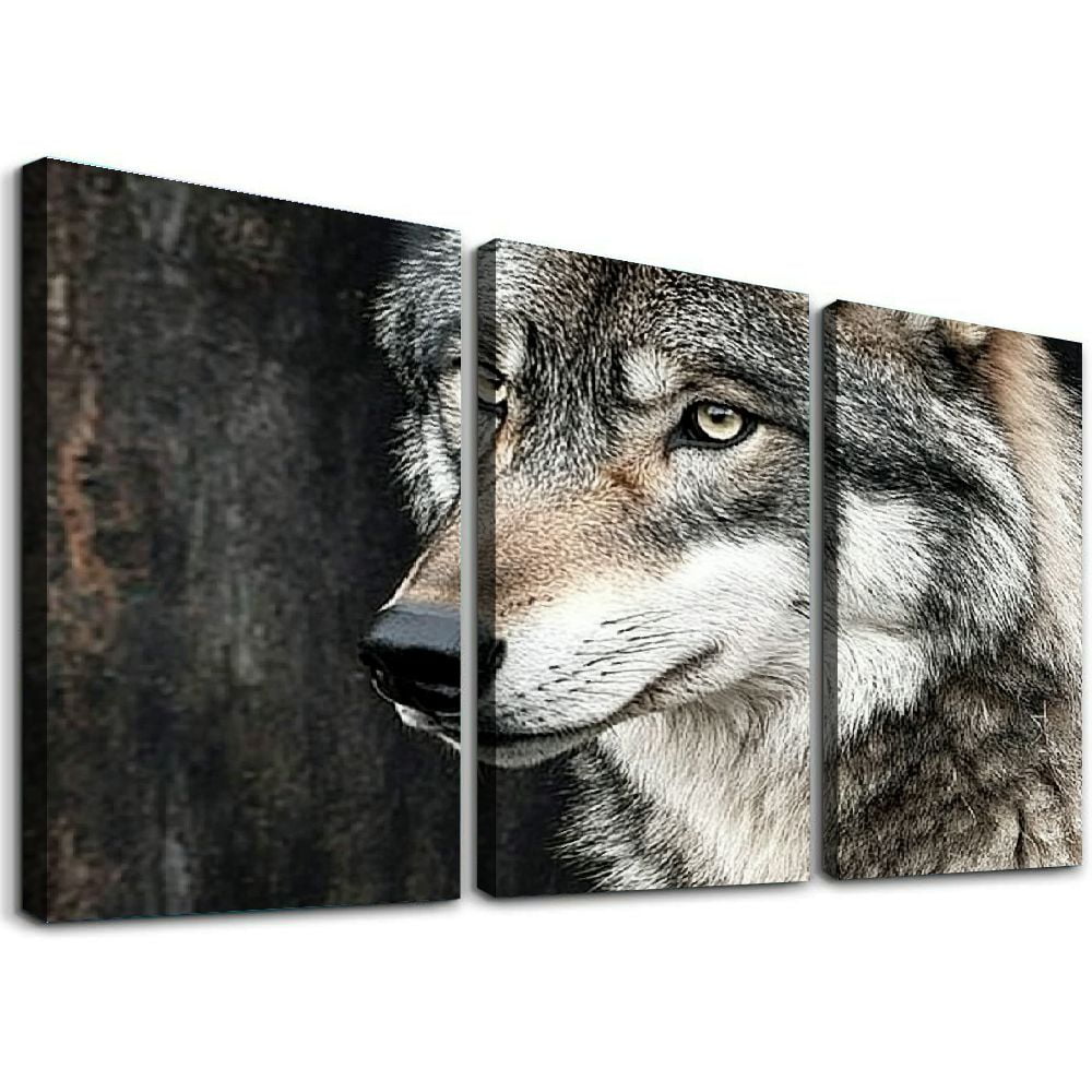 LHONGY Wolf Picture Wall Decor: Rustic Painting Gray Wolves Art Wild ...