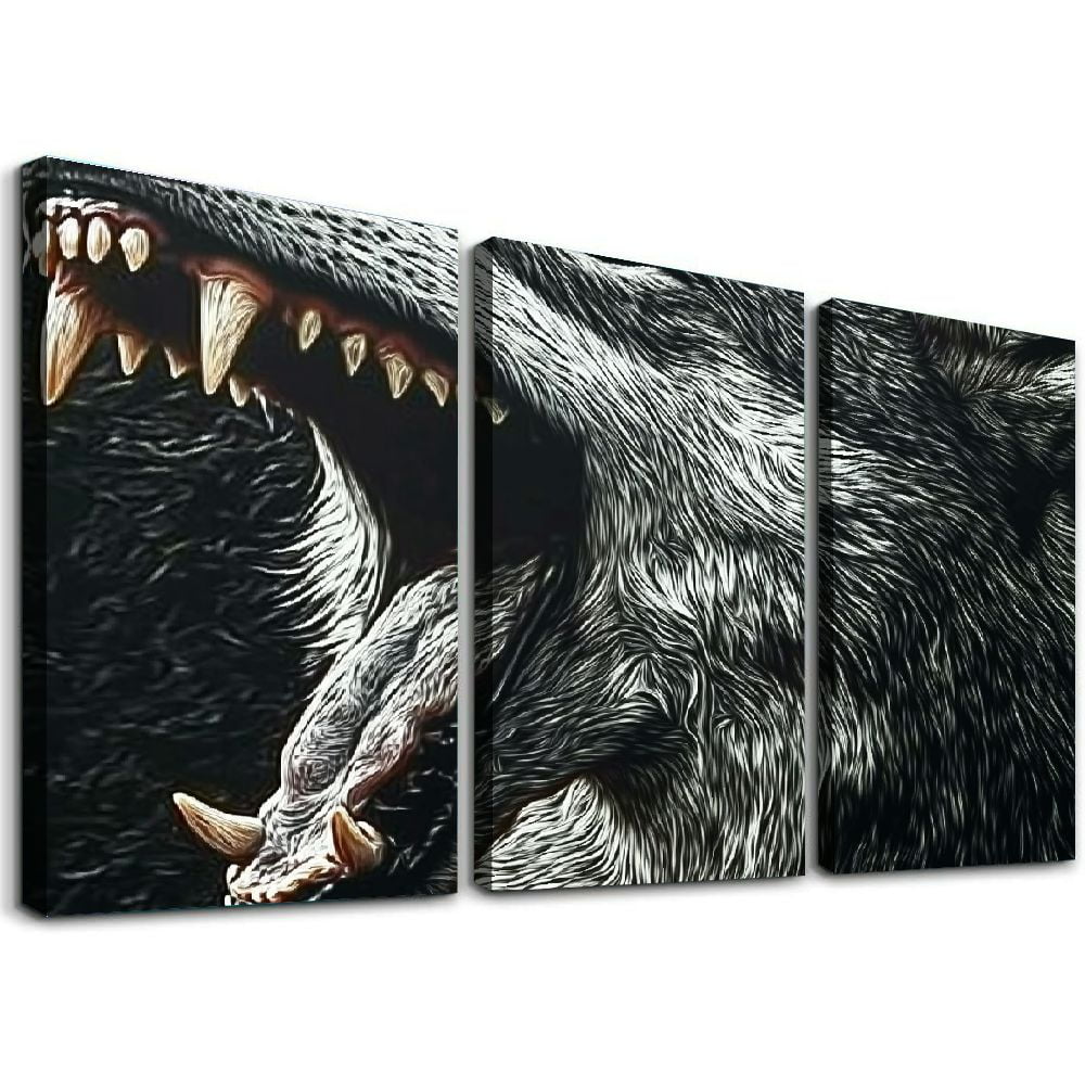 LHONGY Wolf Retro Wall Decor Wolves Poster Black and White Abstract ...