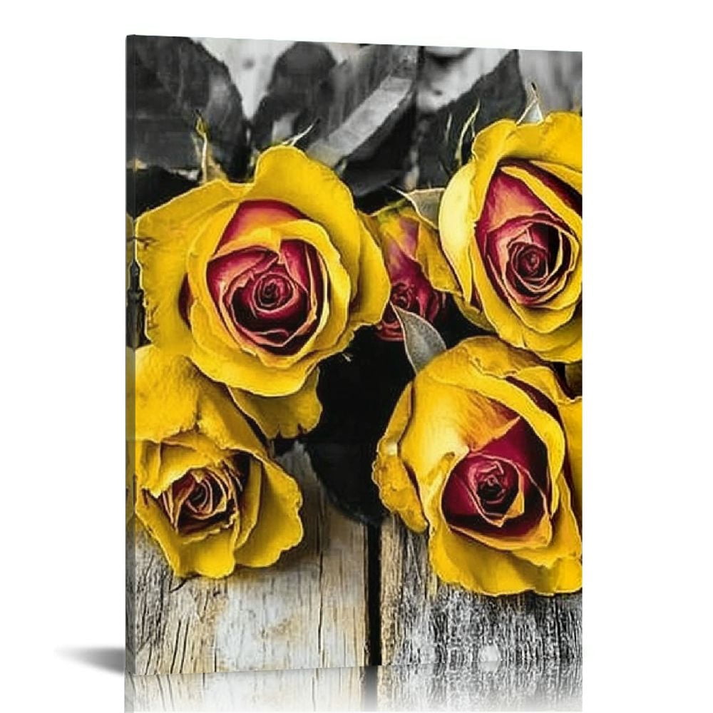 LHONGY Yellow Wall Art Bathroom Decor Yellow Roses Pictures for Living ...