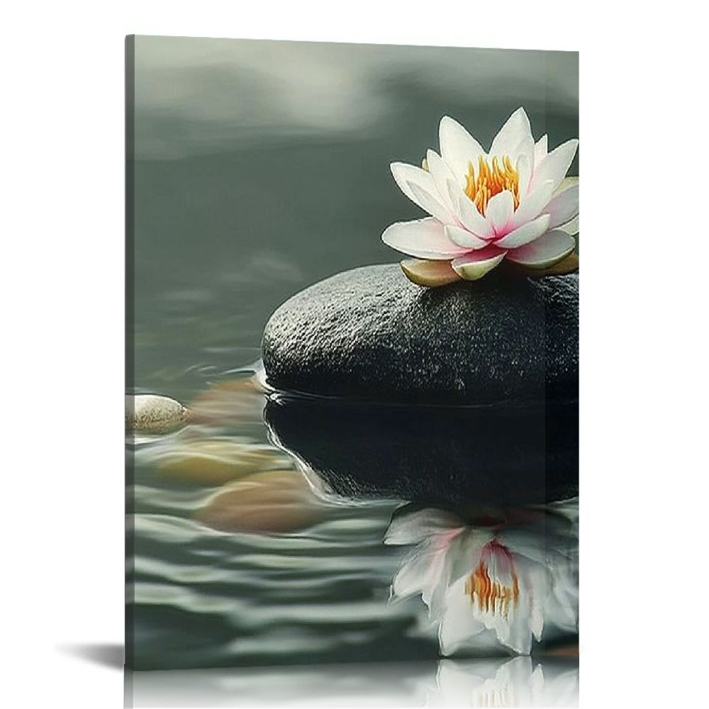 LHONGY Zen Lotus Wall Art Decor, White Lotus Flower in Water Canvas Art ...