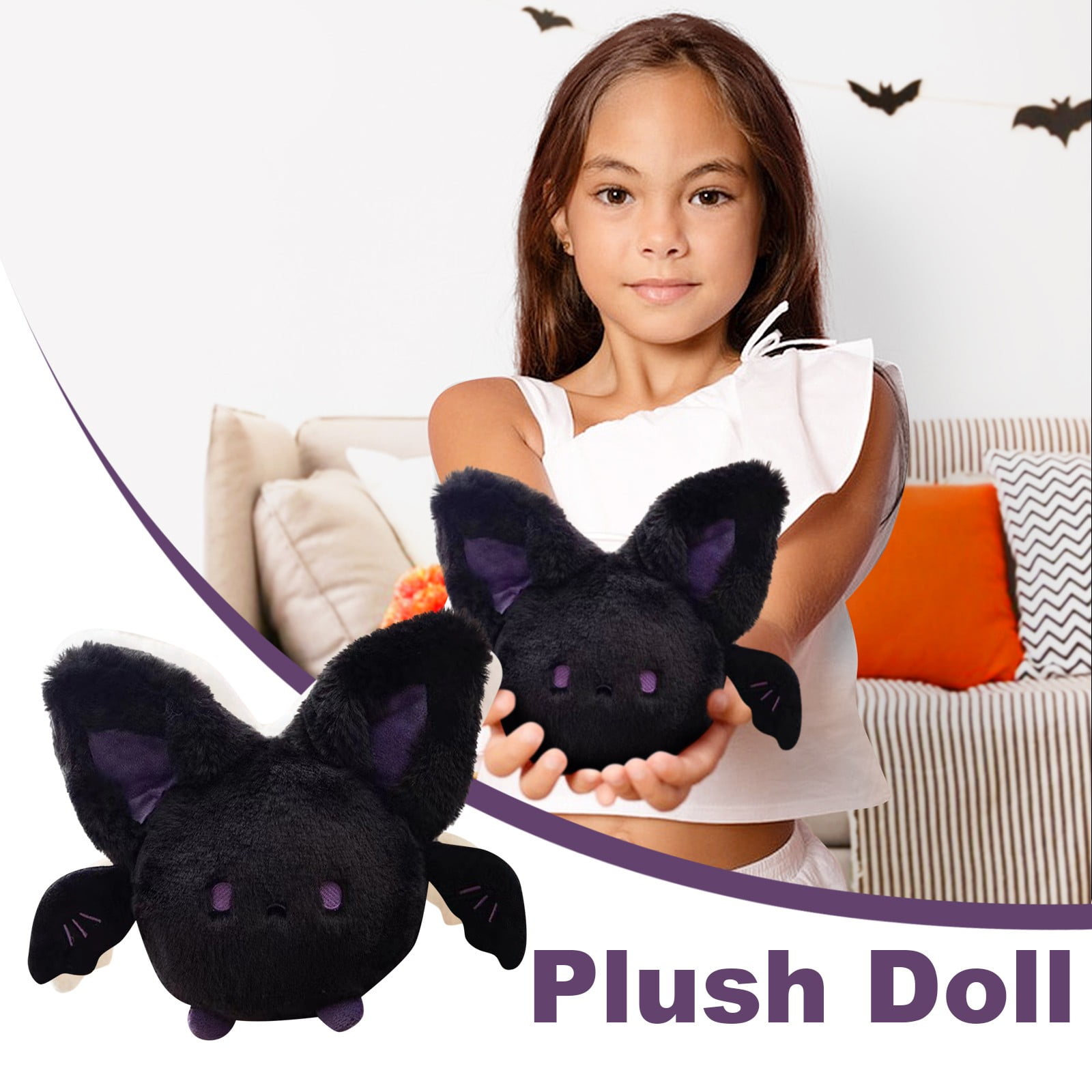 LHOO Crazy Bat Plush Stuffed Animal Halloween Black Bat Soft Hugging ...