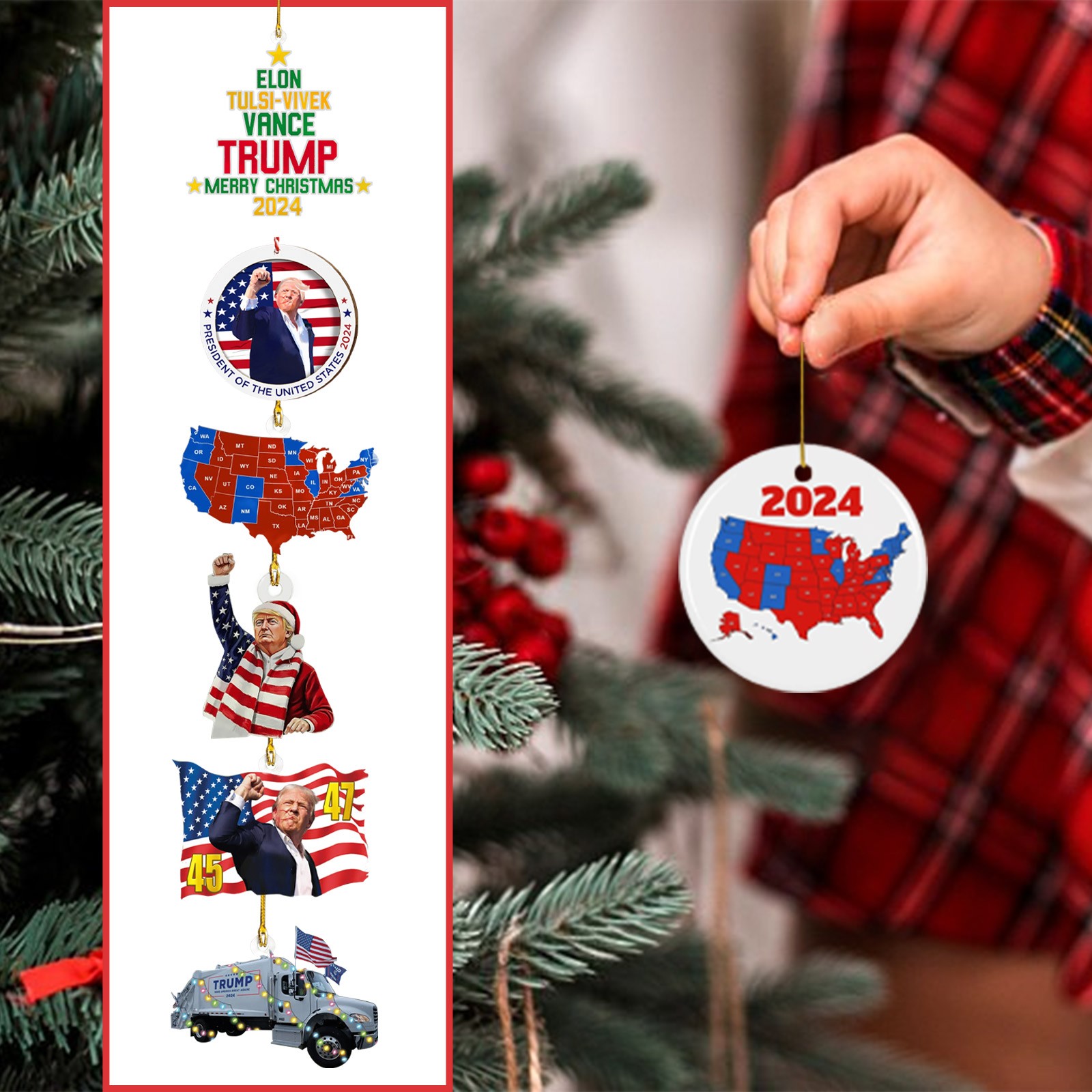 LHOO US Election Map Ornament, US State 2024 Memor Ornament, US ...