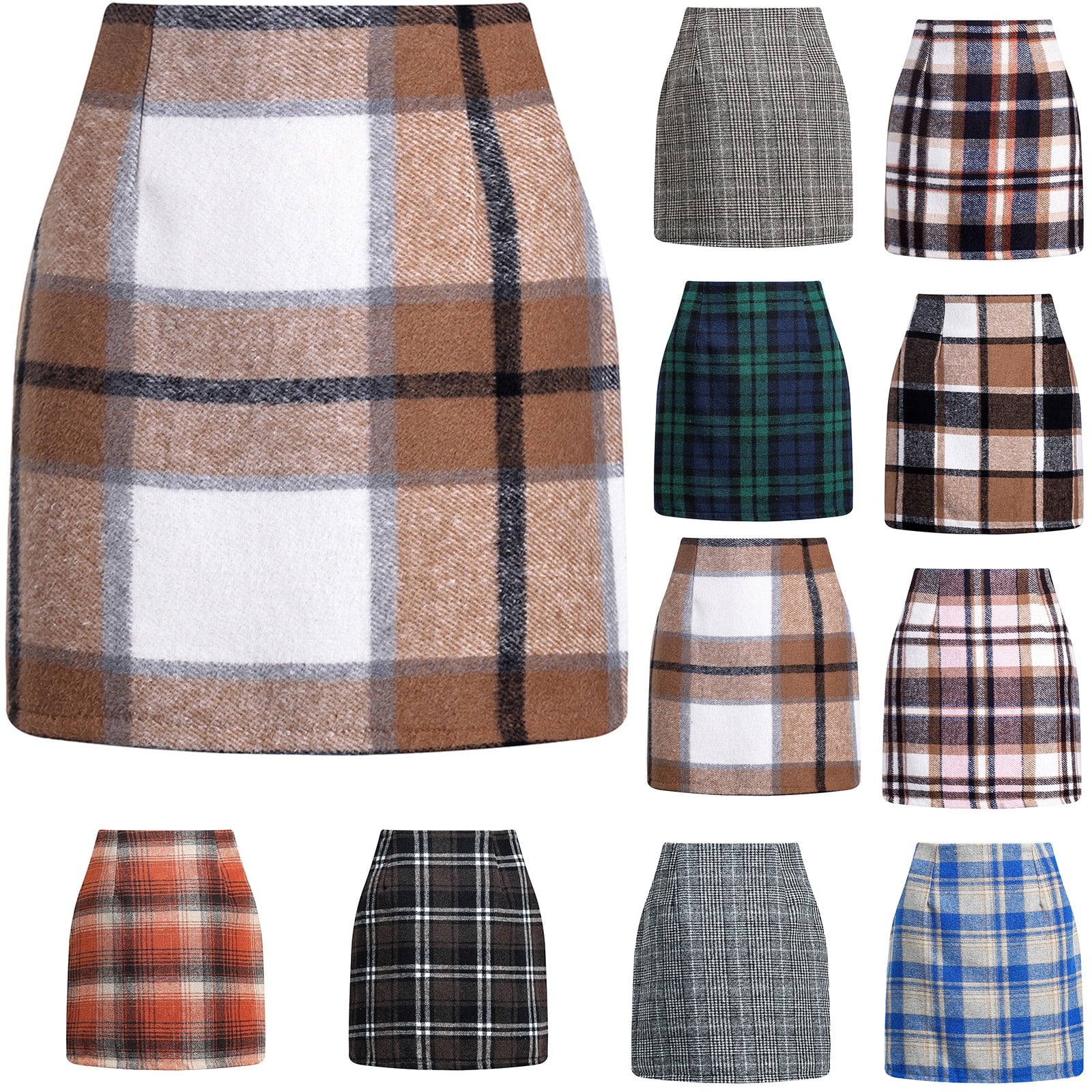 LHOPY Plaid Mini Skirts for Womens High Waisted Fall Winter Wool ...