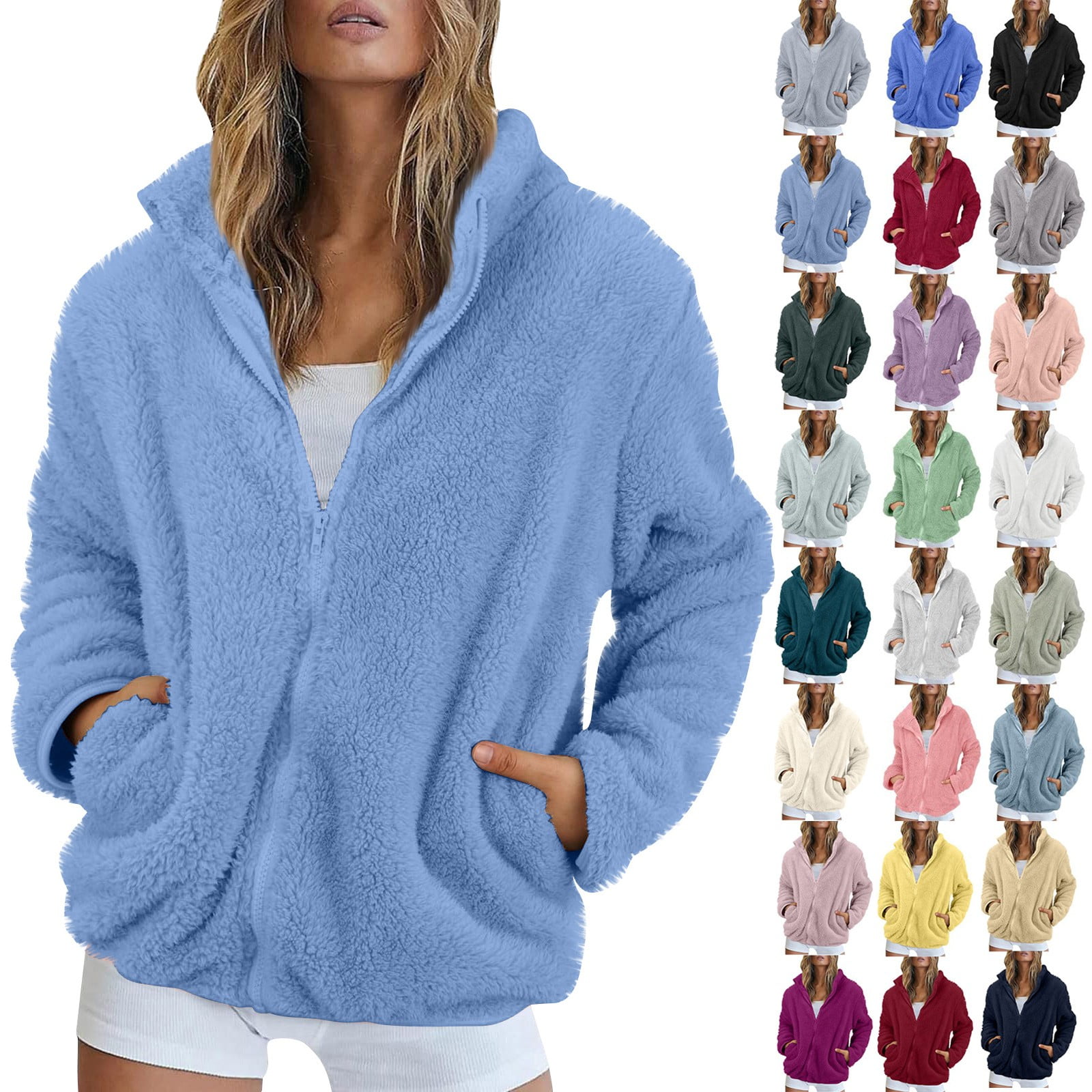 LHOPY Women's Fleece Zip Up Jacket Pullover Warm Fluffy Sherpa Hoodie ...